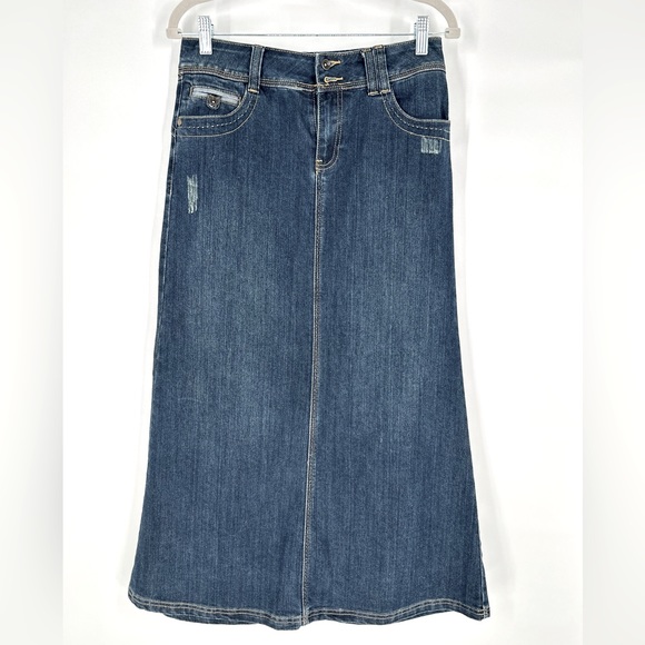 Cato | Skirts | Cato Womens Long Distressed Jean Skirt Size 4 Maxi ...